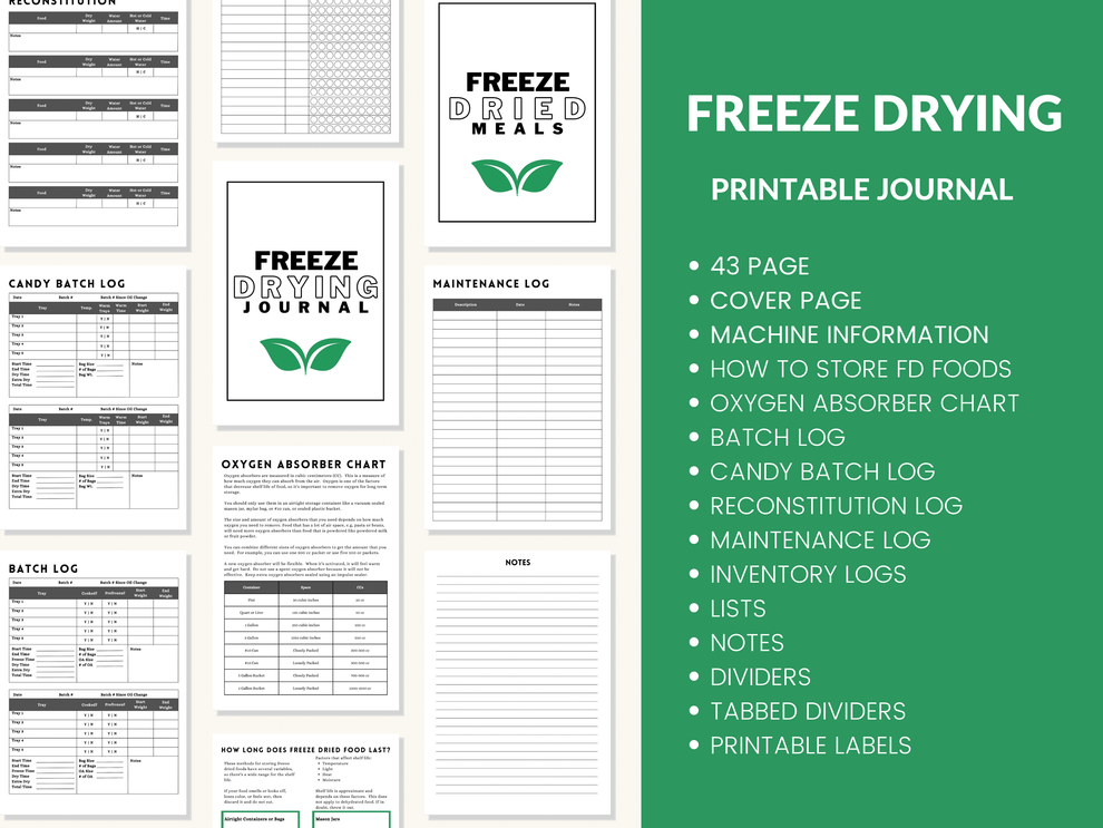 Freeze Dryer Batch Log Book Printable Journal Planner for Harvest Righ ...