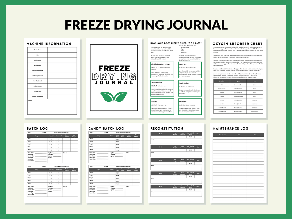 Freeze Dryer Batch Log Book Printable Journal Planner for Harvest Righ ...
